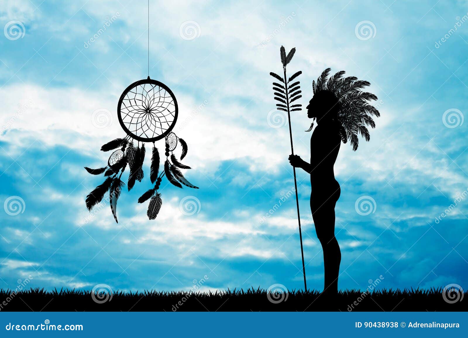 Native American Indian at Sunset Stock Illustration - Illustration of ...
