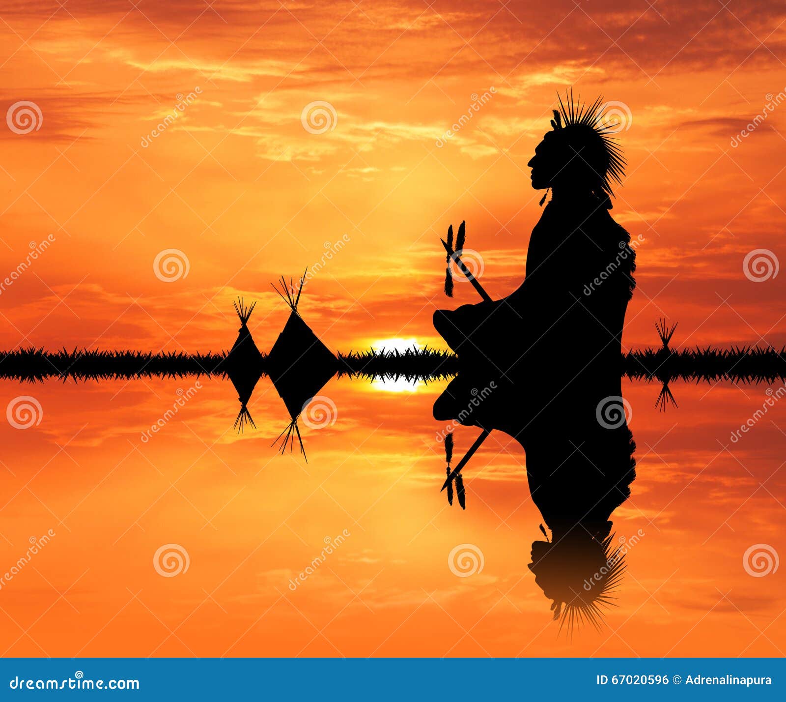 Native American Indian in the Tent at Sunset Stock Photo - Image of ...