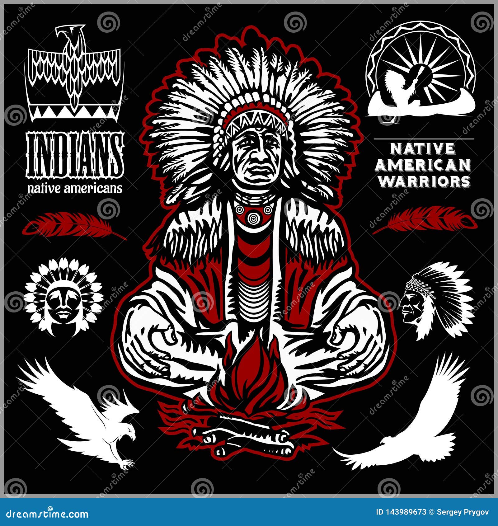 Native American Indians, Apache Tribes Set Of Vector Emblems, Labels ...