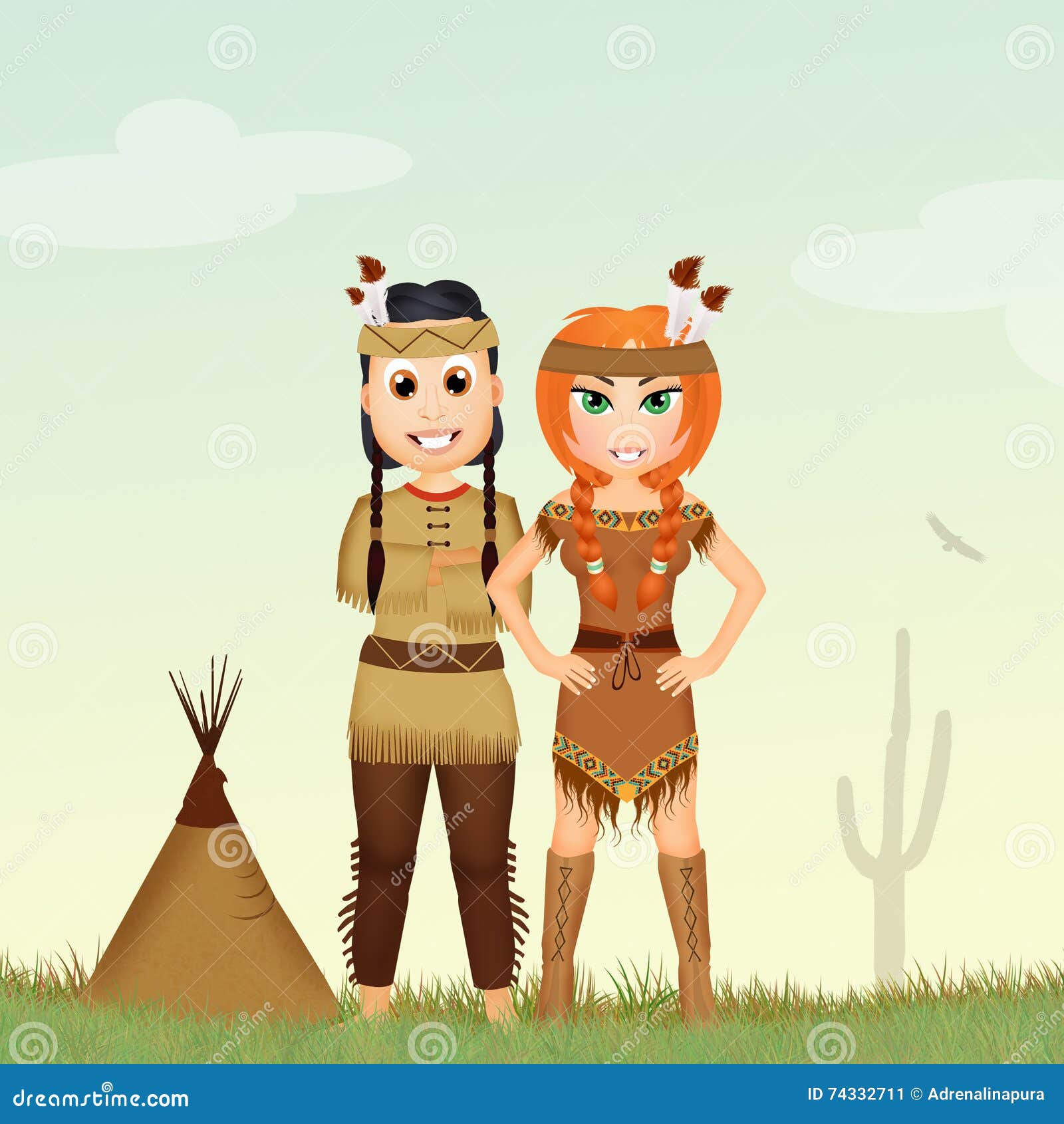 Native American Indians Couple Stock Illustration - Illustration of ...