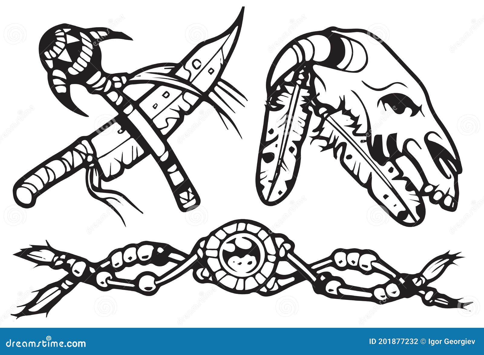 Native American Indians Outline Tattoo Set. Set of Labels and Elements ...