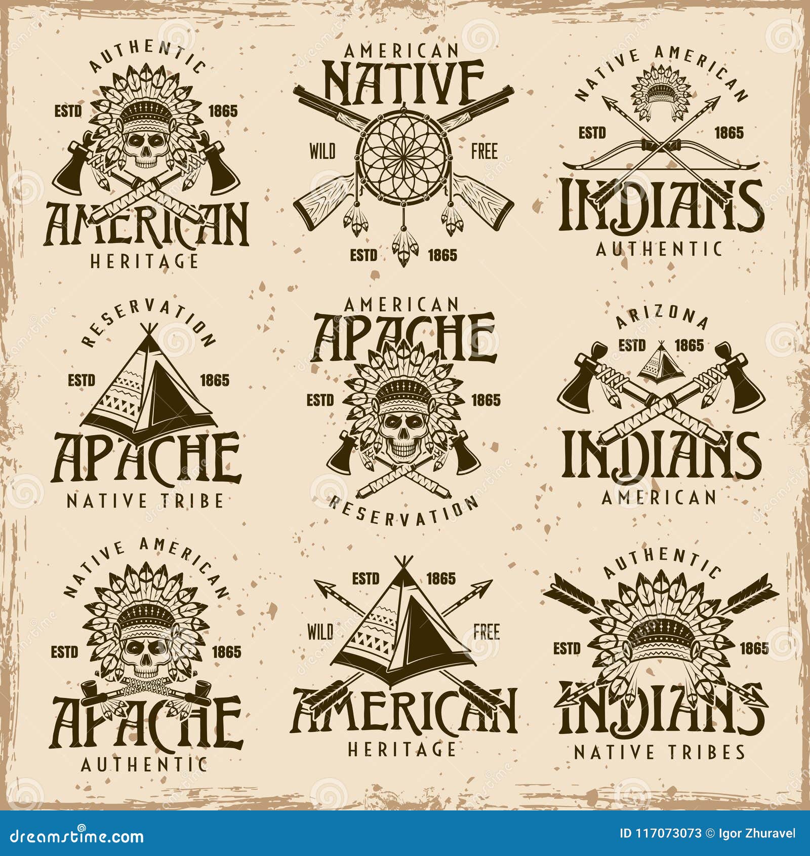 Native American Indians Set of Vector Emblems Stock Vector ...