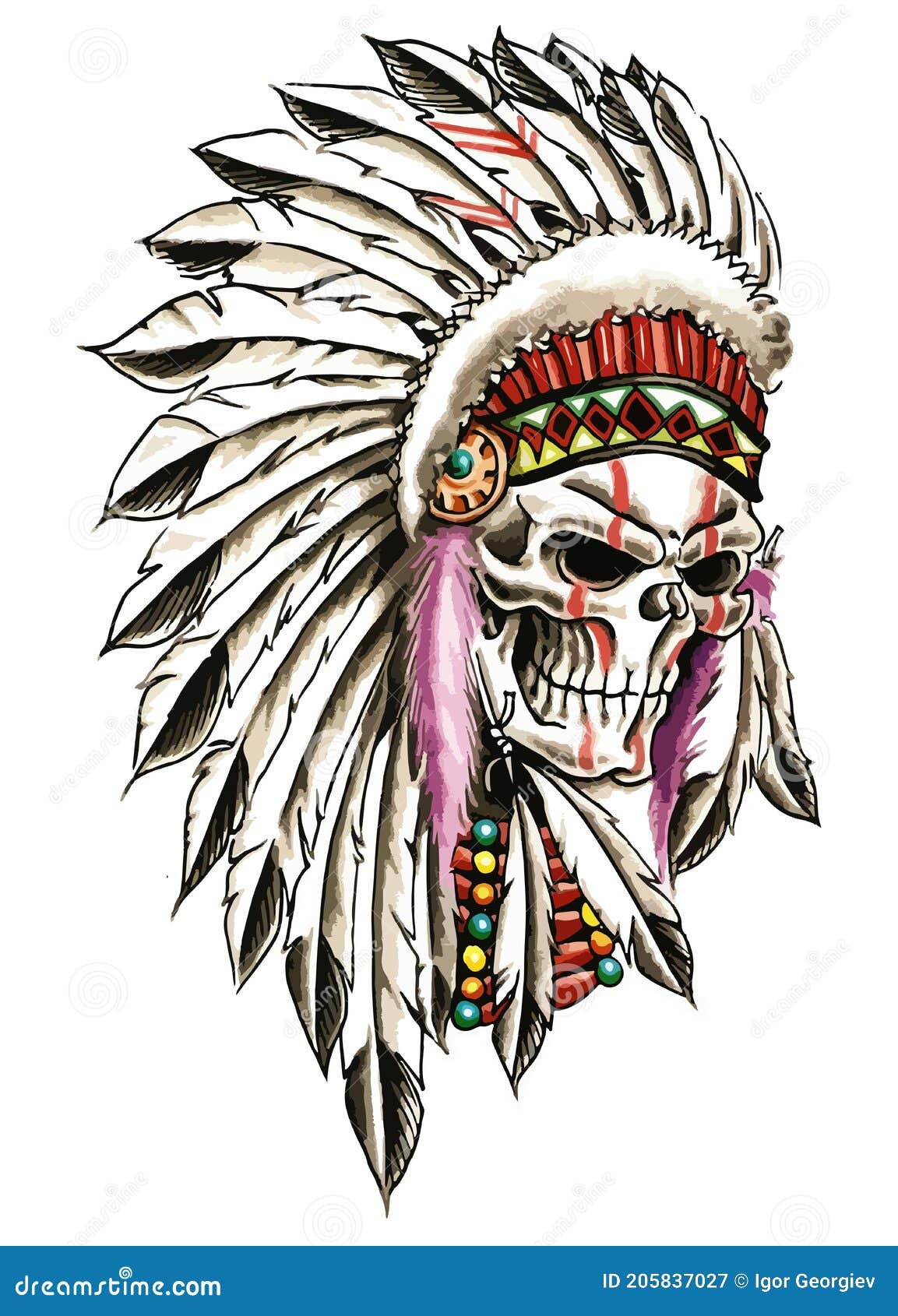 Native American Indians Tattoo Set. Set of Labels and Elements. Vector ...