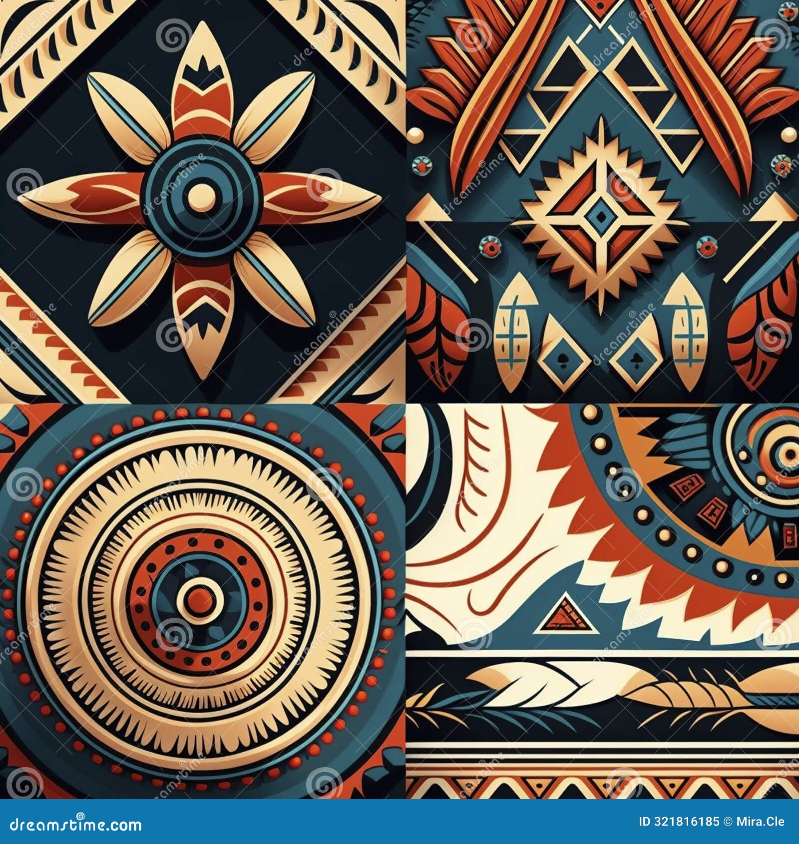 Native American Inspired Geometric Abstract Seamless Pattern Set Stock Illustration ...