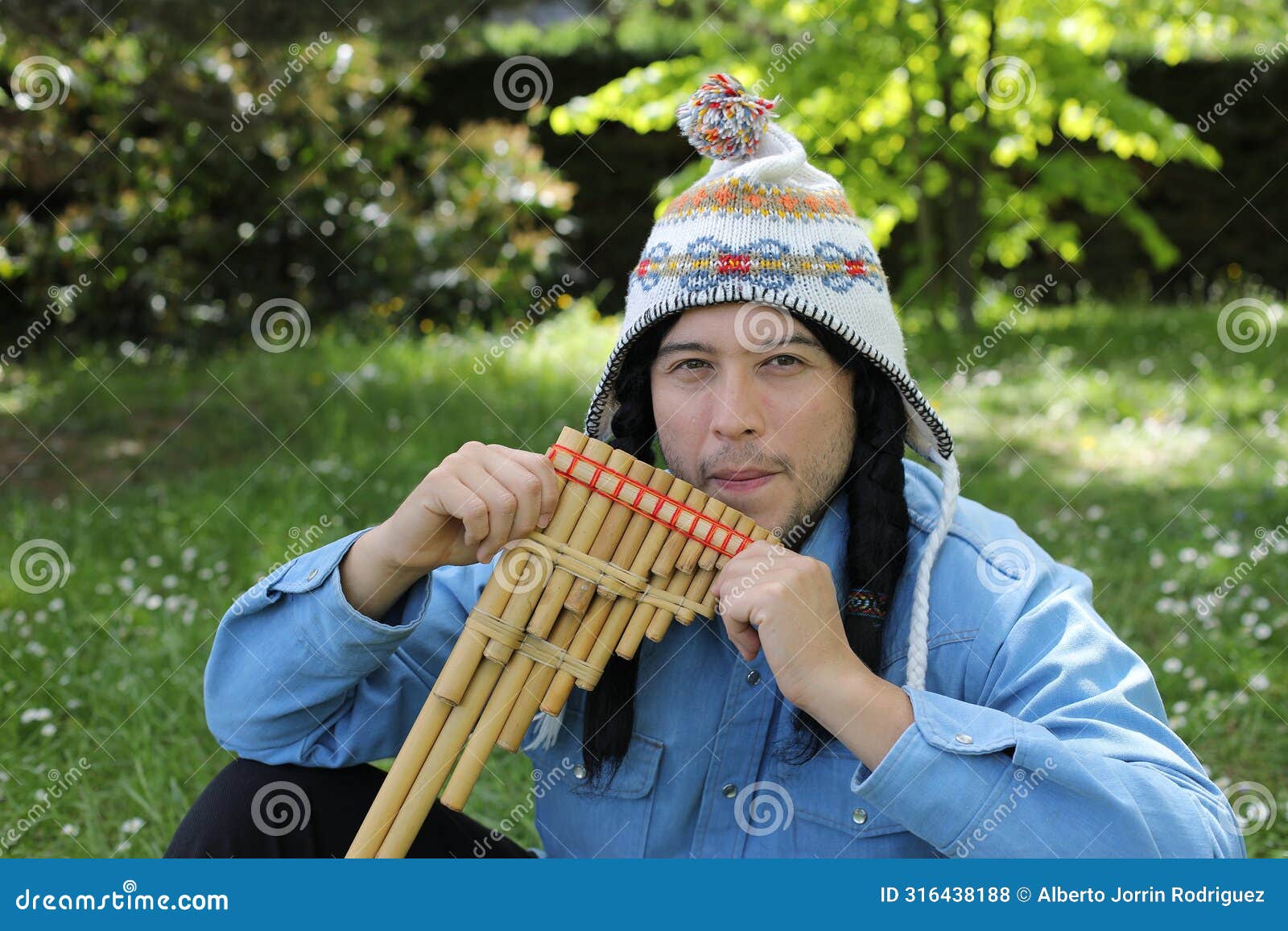 Native American Man Playing a Wooden Flute Stock Photo - Image of andes ...