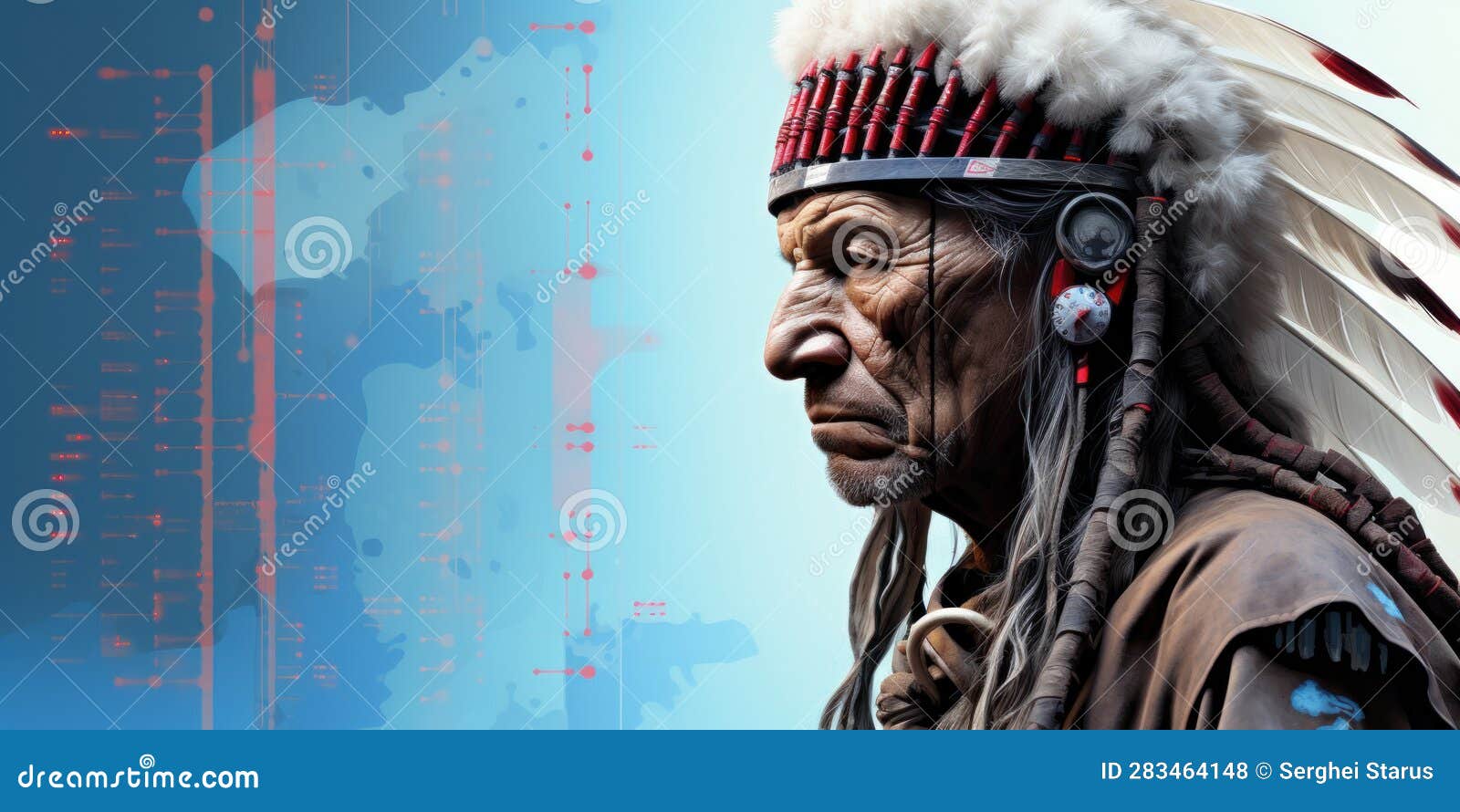 A Native American Man Wearing A Feather Headdress Generative Ai Image