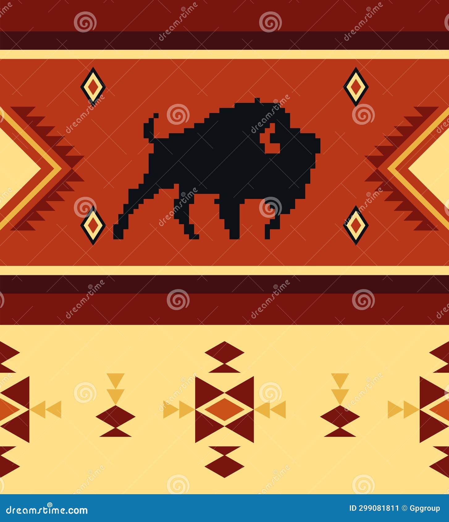 Native American Pattern of Ox Stock Illustration - Illustration of boho ...