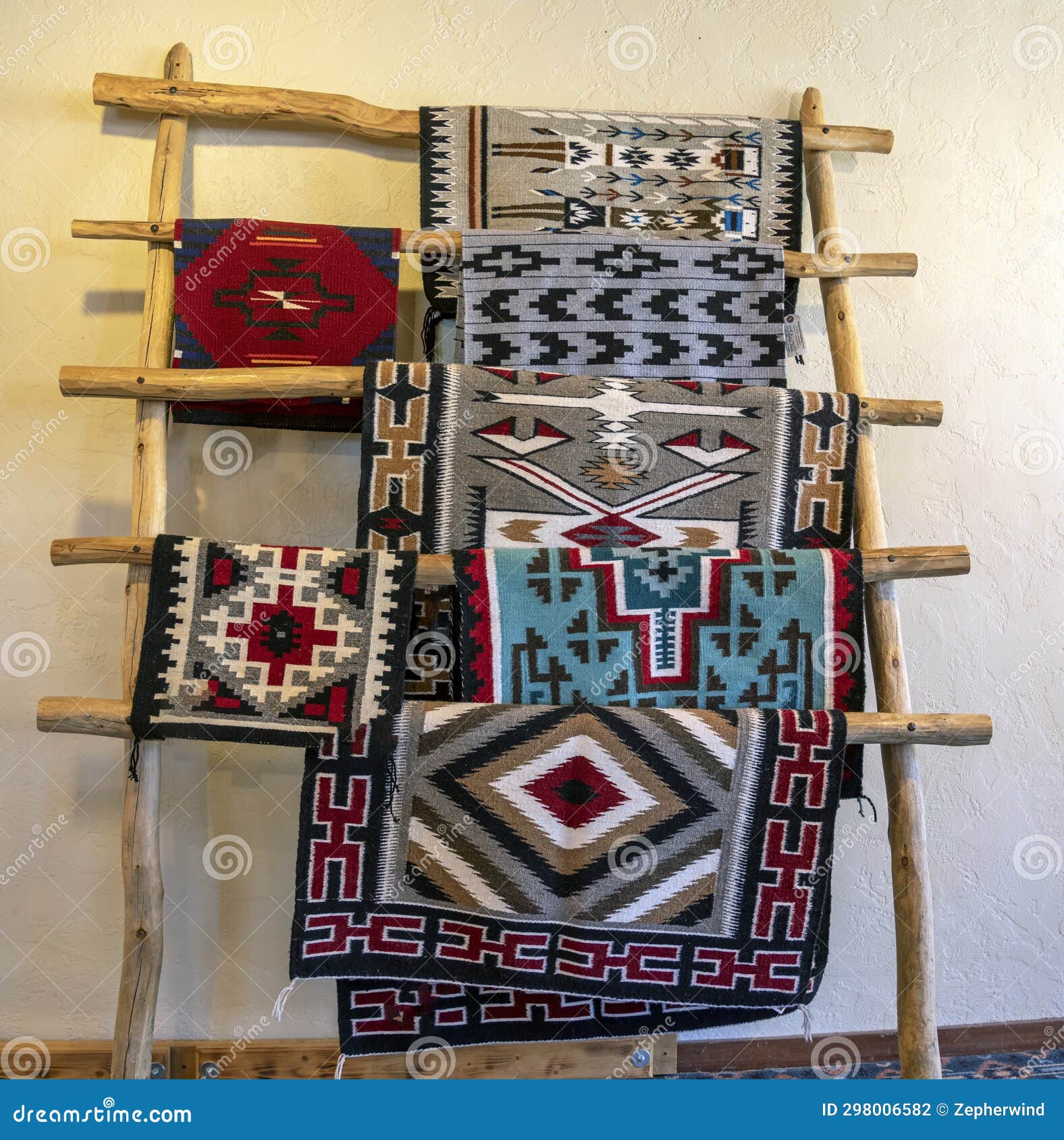 Native American Rugs on Display Stock Photo - Image of window, american ...