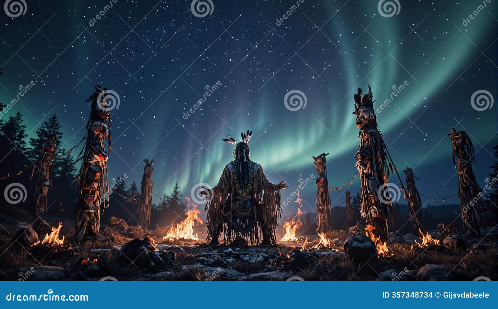 Native American Shaman Performs Ritual Under Star Filled Sky with Sage ...