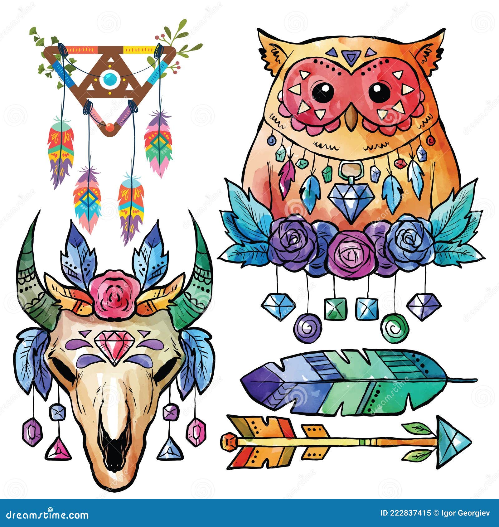 Native American Simbols Set Vector Illustration Poster Template Stock ...