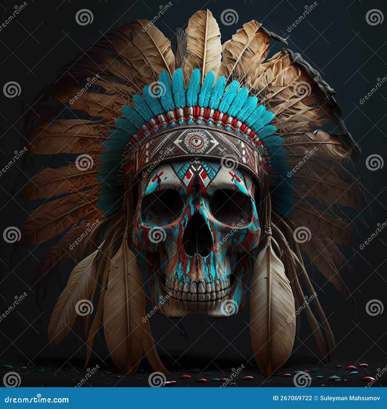 Native American Skull Feather Hat Stock Illustration - Illustration of ...
