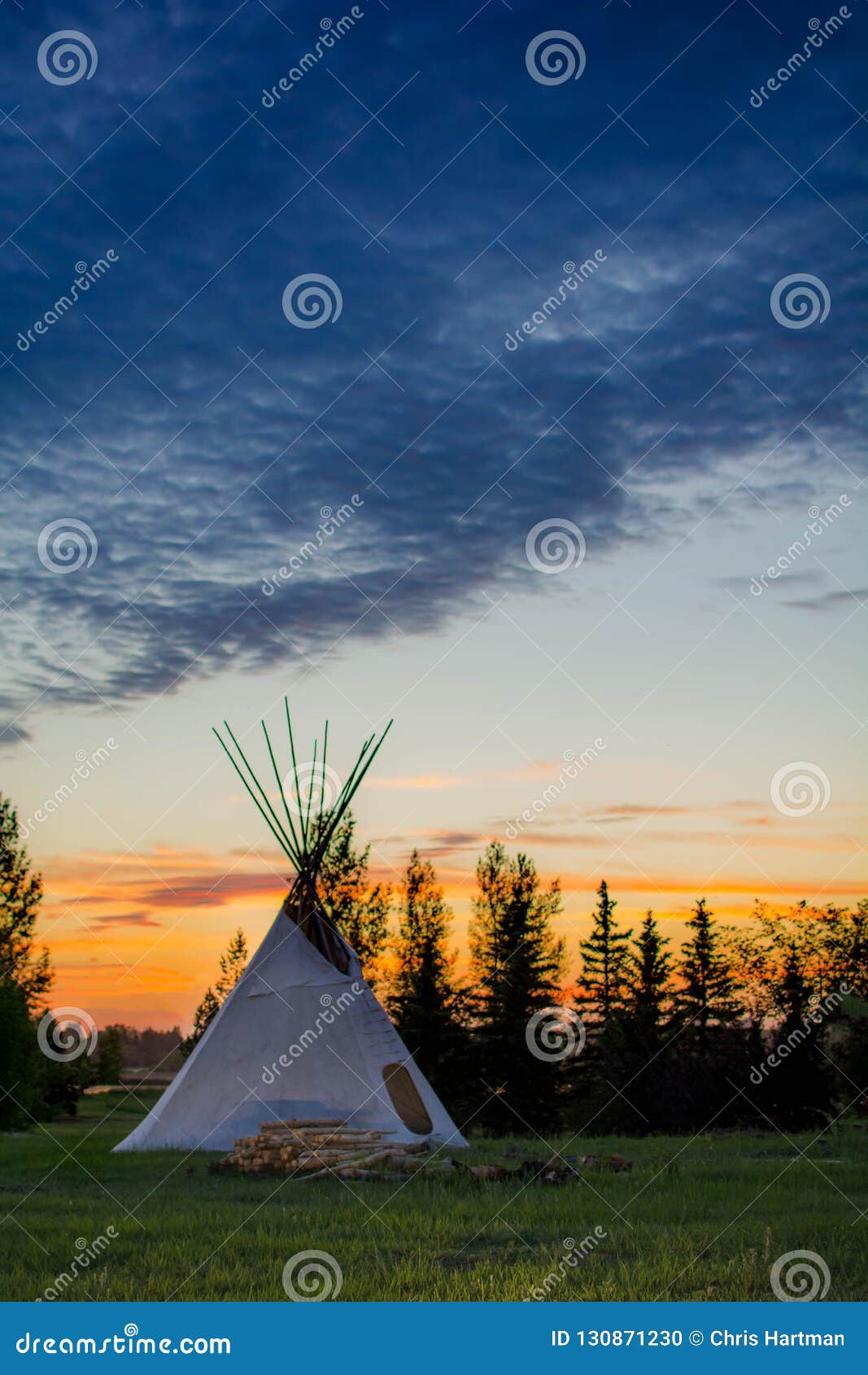 Native American Tepees on the Prairies at Sunset Stock Photo - Image of ...