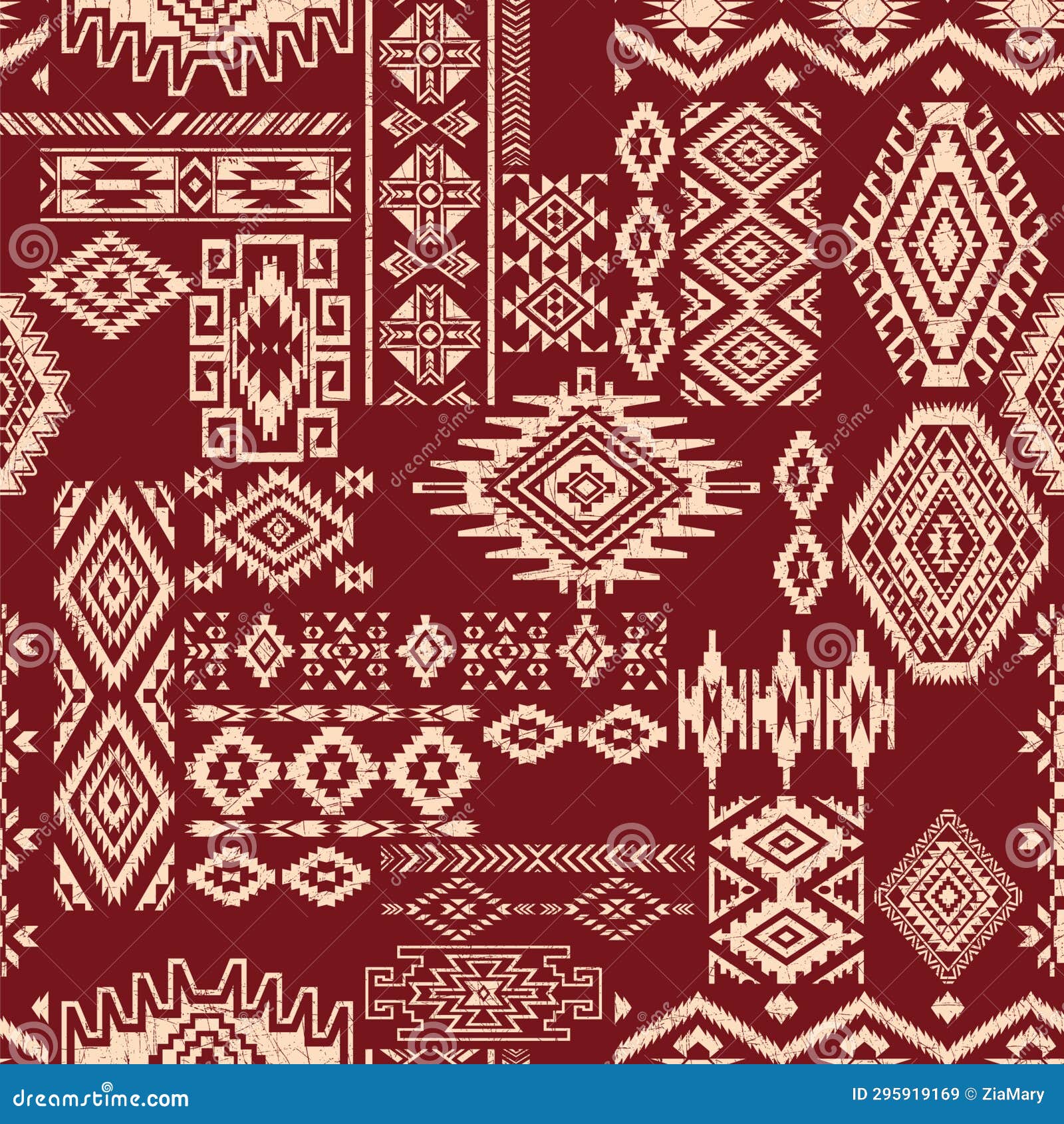Native American Tribal Elements Patchwork Wallpaper Stock Illustration