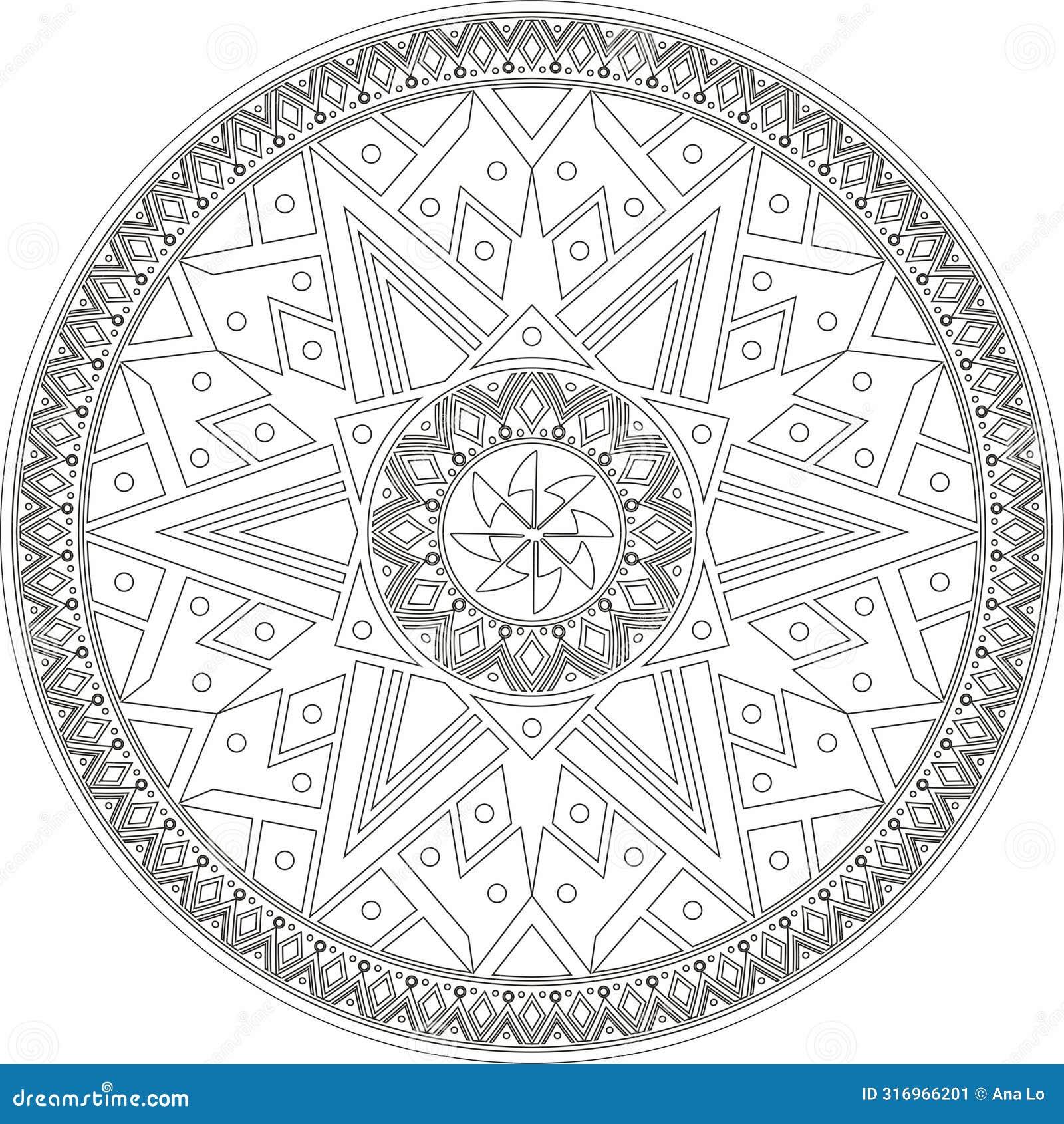 Native American Vector Round Contour Pattern. Geometric Shapes in a ...