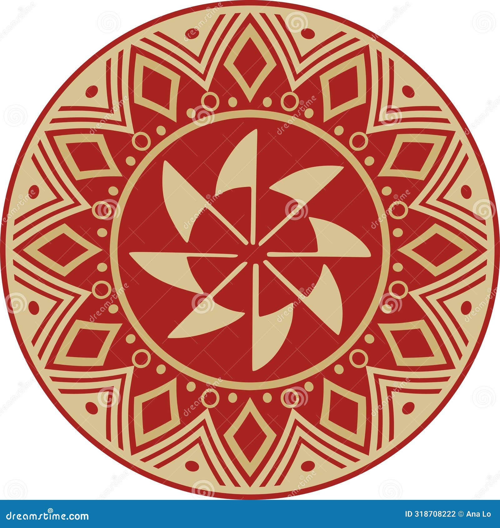 Native American Vector Round Gold with Red Pattern. Stock Vector ...