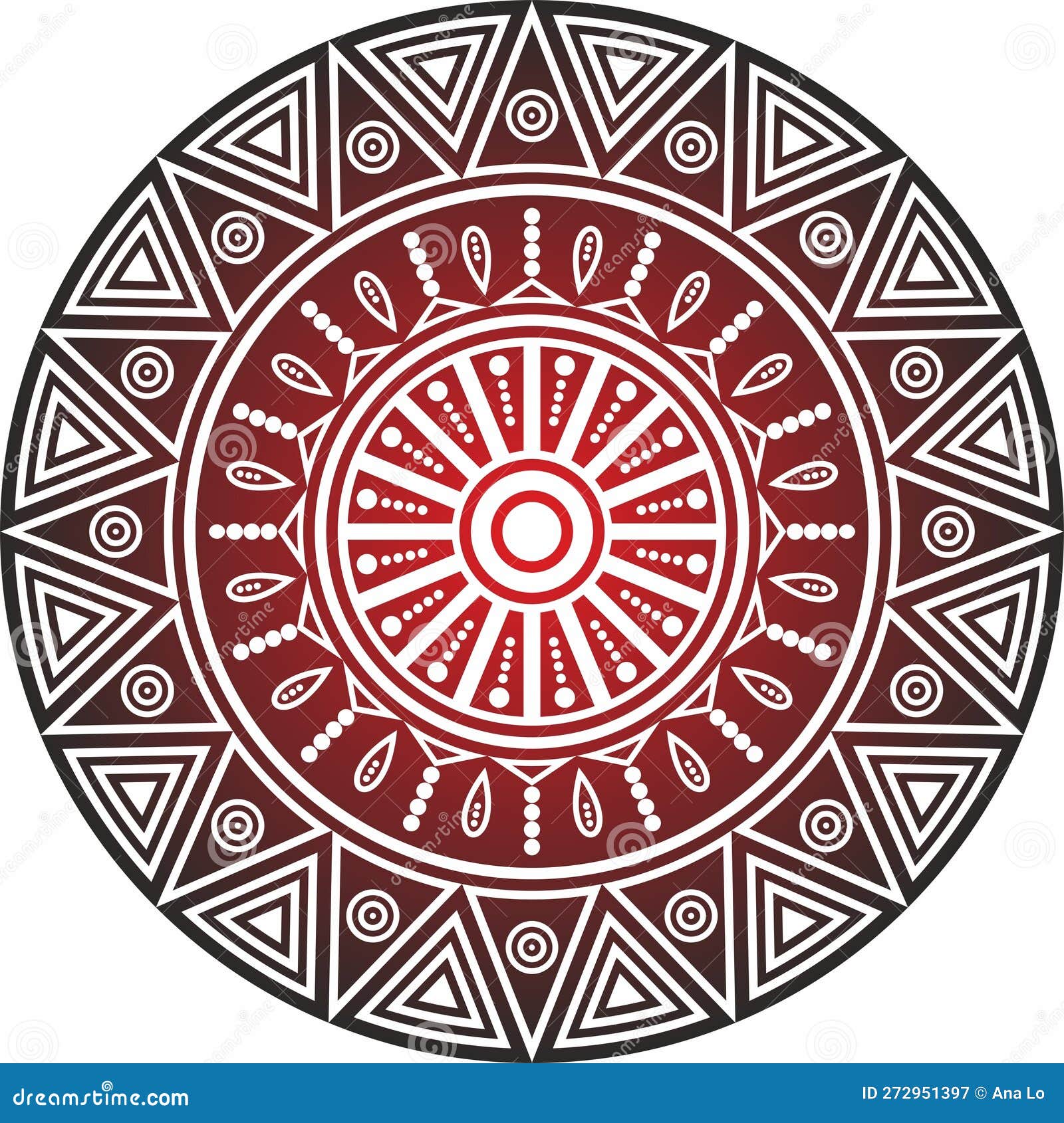 Native American Vector Round Red and Black Pattern. Geometric Shapes in ...