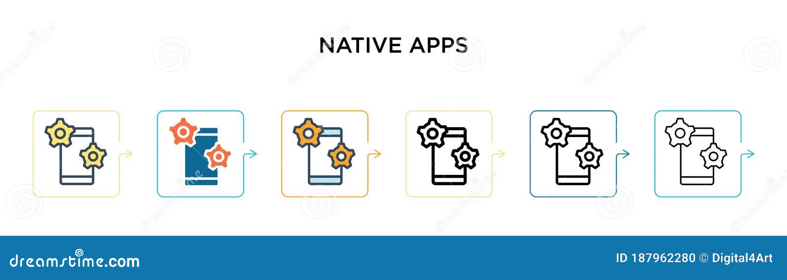 Native Apps Vector Icon In 6 Different Modern Styles. Black, Two ...