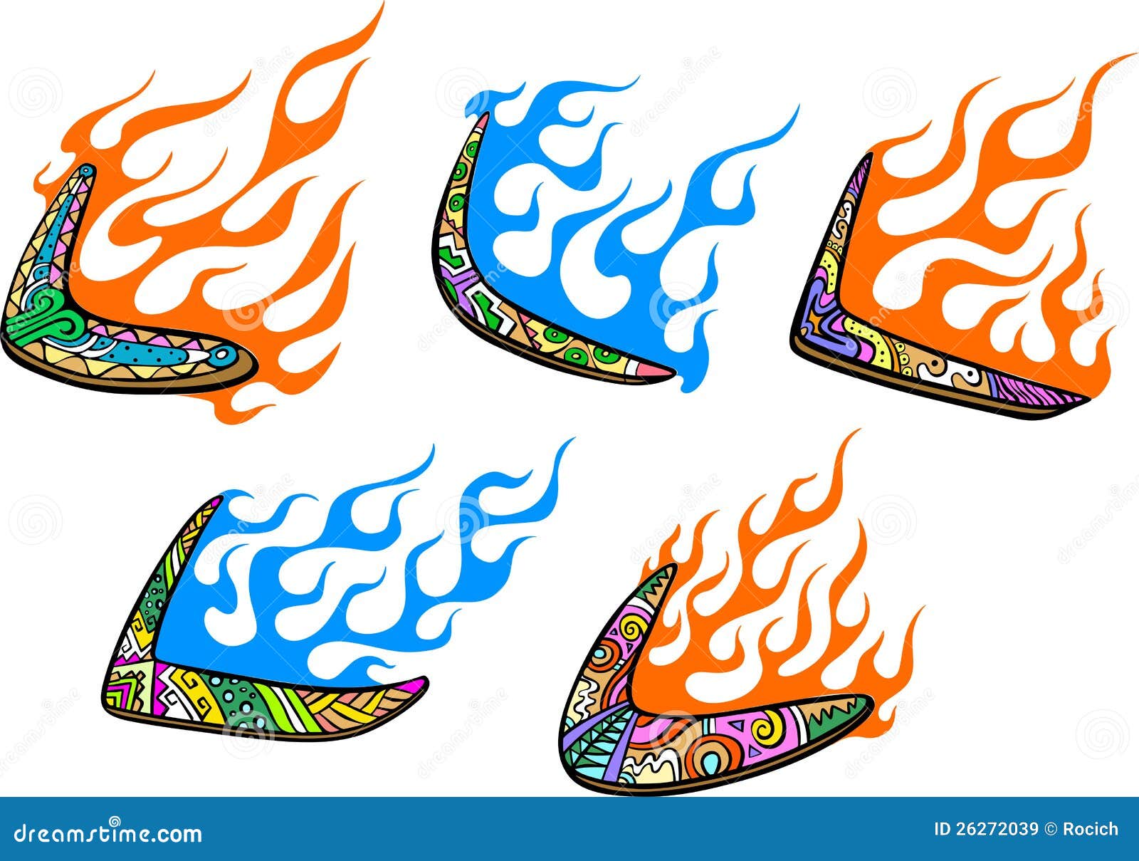 Native Australian Boomerangs with Flames Stock Vector - Illustration of ...