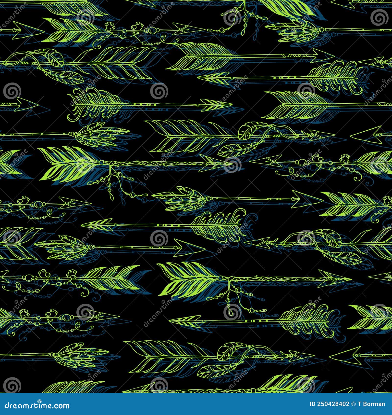 Native Boho Aztec Ethnic Arrows with Beads and Feathers Vector Seamless ...