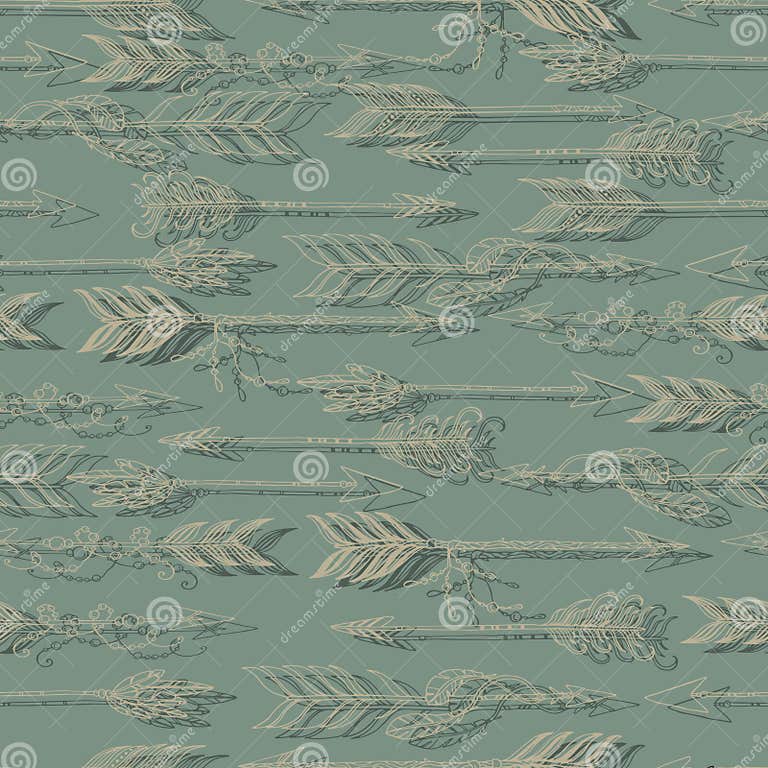 Native Boho Aztec Ethnic Arrows with Beads and Feathers Vector Seamless ...