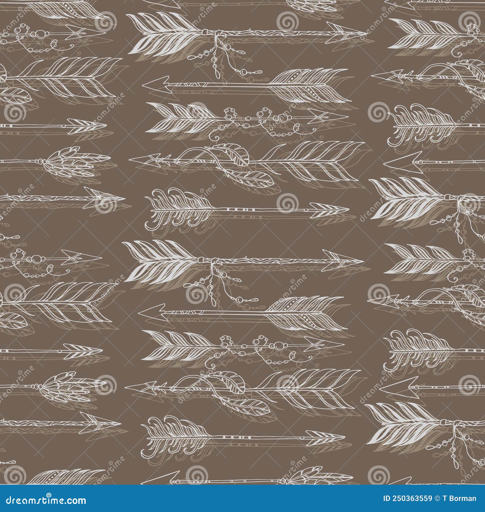 Native Boho Aztec Ethnic Arrows with Beads and Feathers Vector Seamless ...