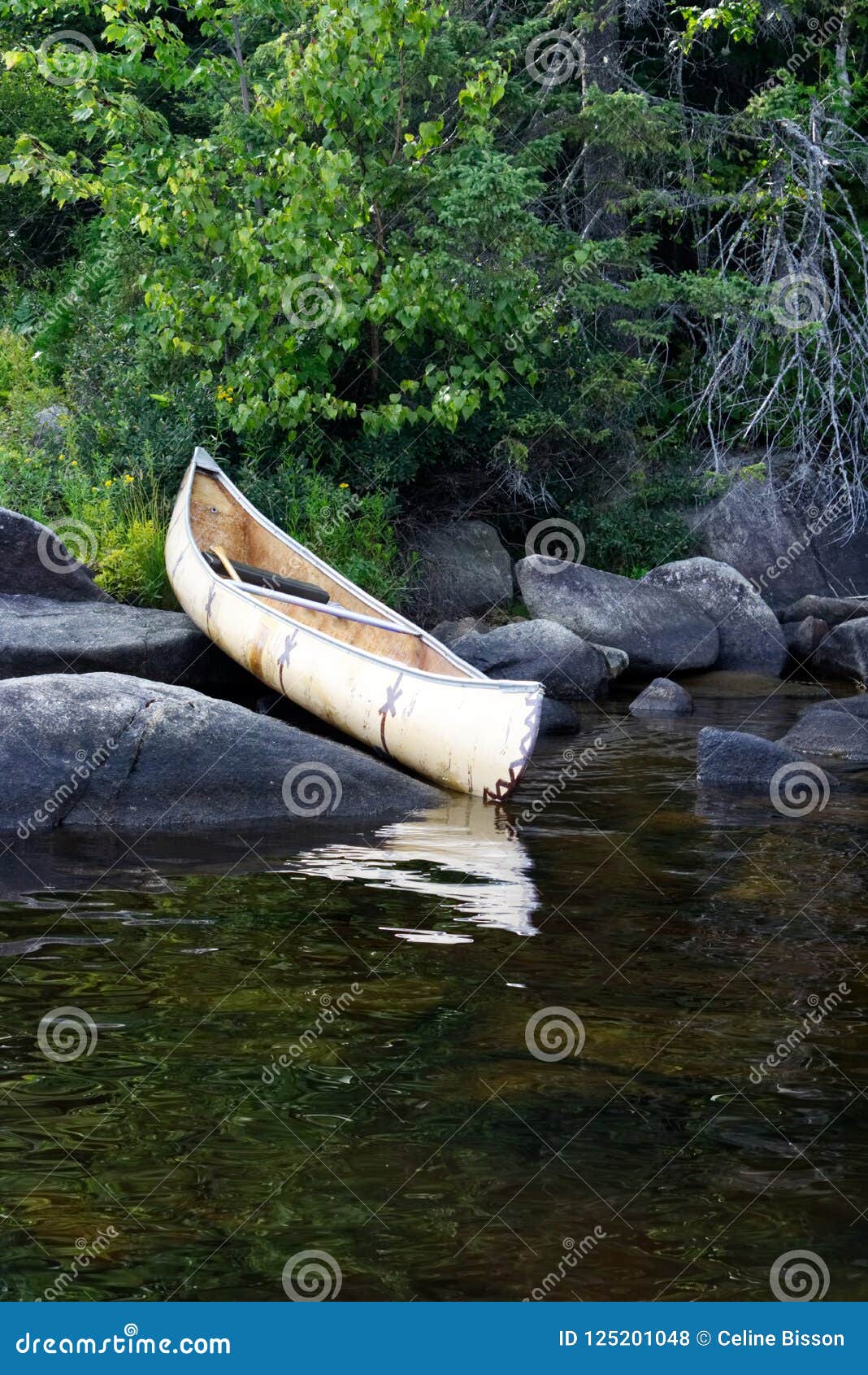 A Native Canoe Sitting on Rocks Stock Photo - Image of sitting ...