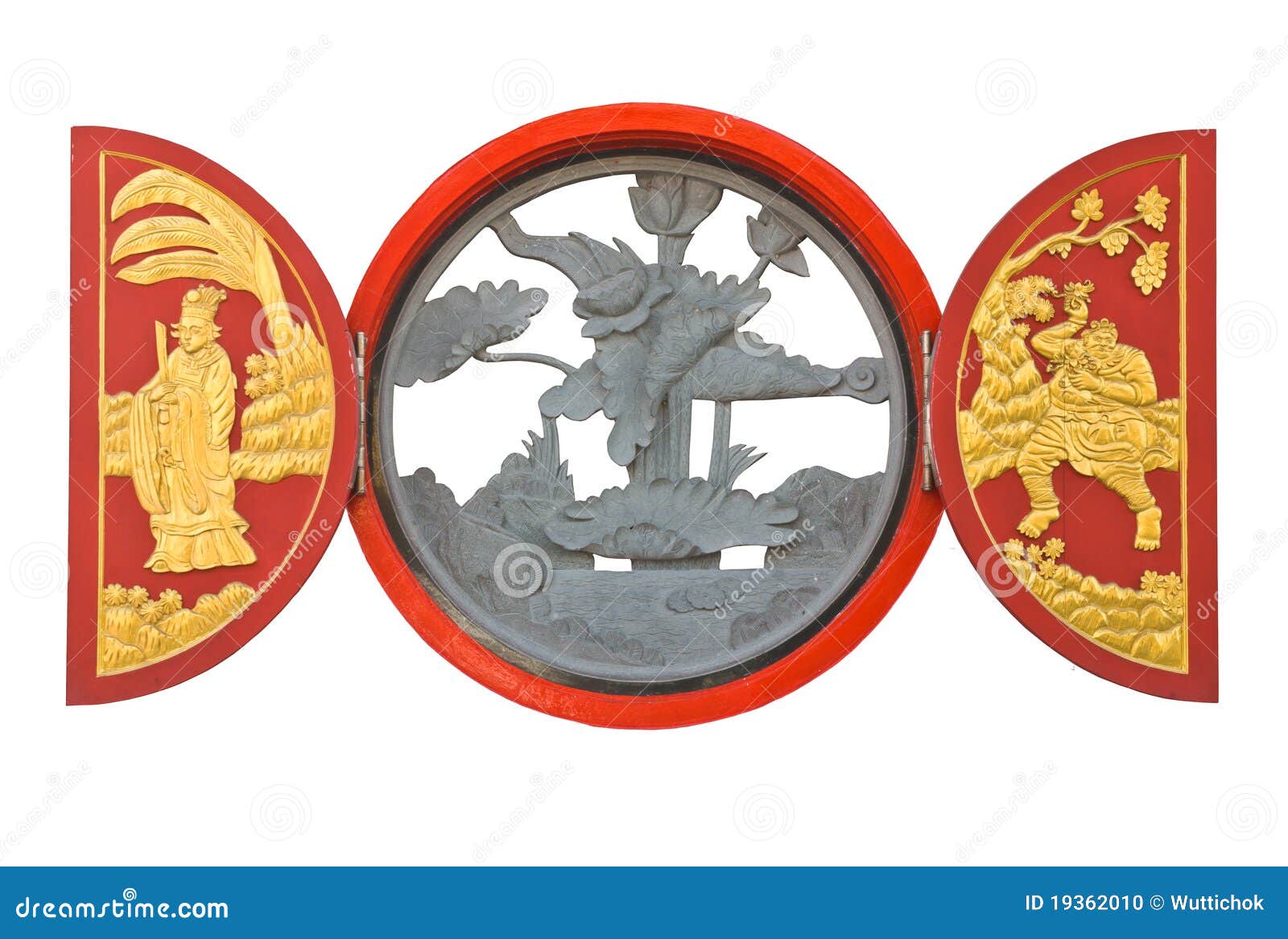 Native Chinese Sculpture on Wooden Window Stock Photo - Image of circle ...