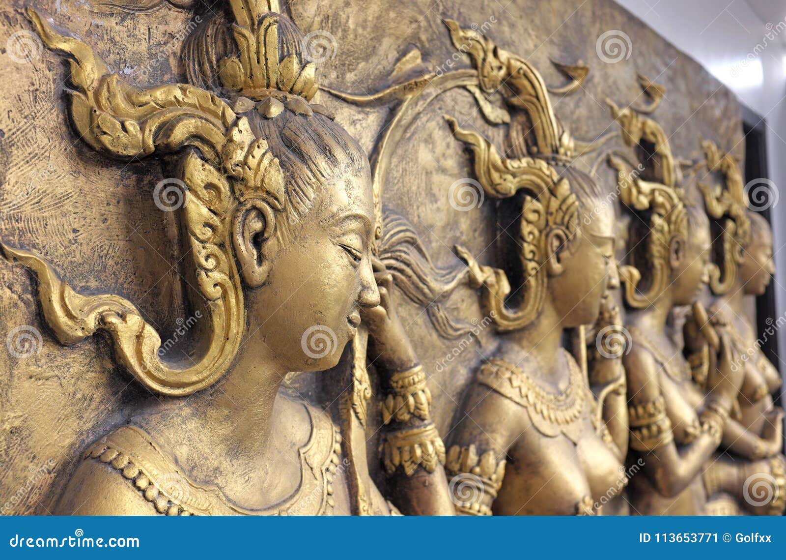 Native Culture Thai Sculpture on the Temple Wall Stock Image - Image of ...