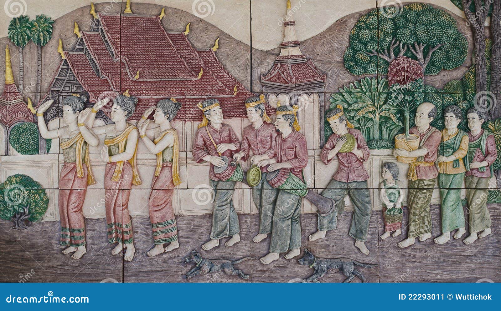 Native Culture Thai Stucco On The Temple Wall Stock Photo ...