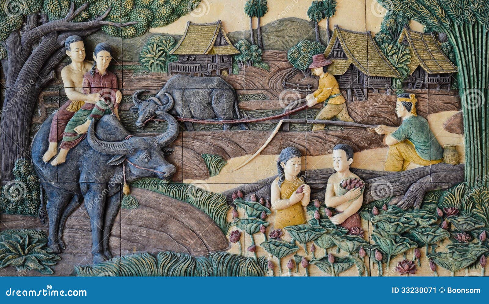 Native Culture Thai Stucco On The Temple Wall Stock Photo ...