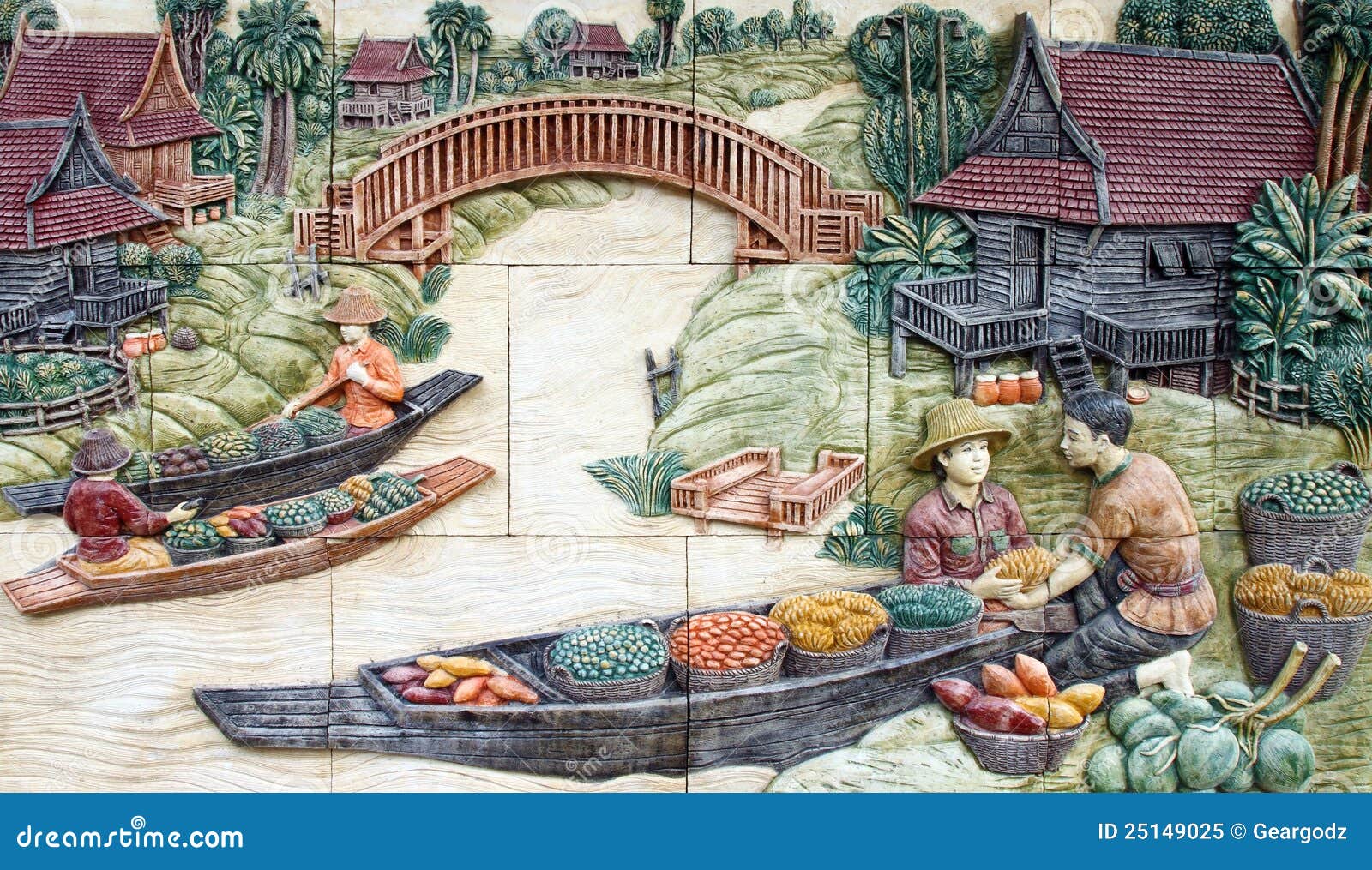 Native Culture Thai Stucco On The Temple Wall Stock Photo ...