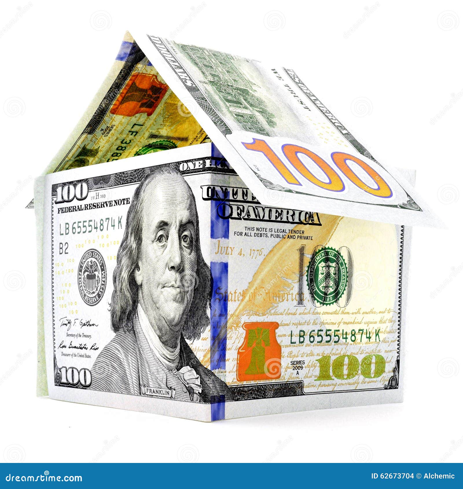 Native Dollar House, Money Building Isolated on White Background Stock ...