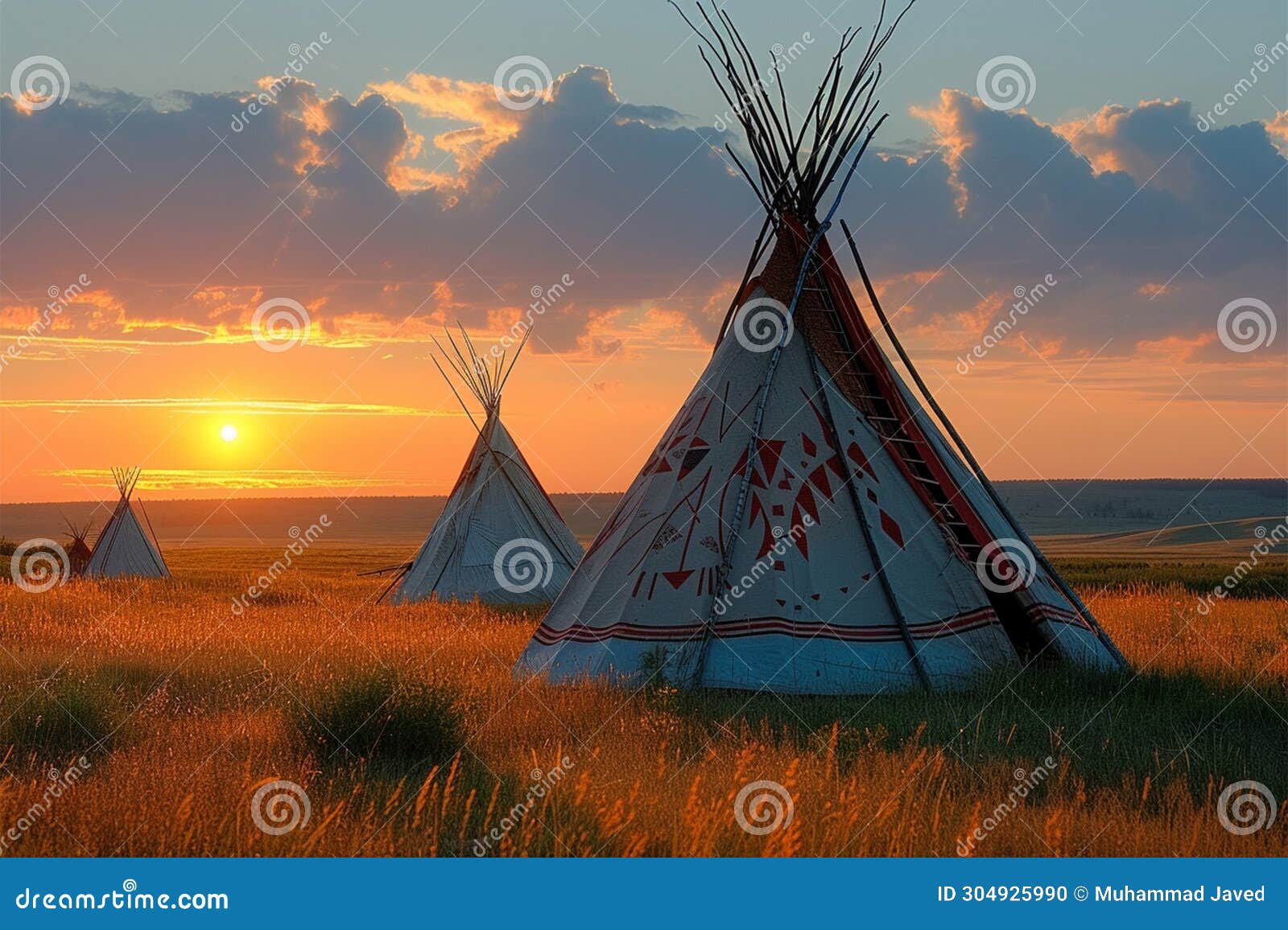 Native Elegance Teepee in North American Prairies at Sunset Stock ...