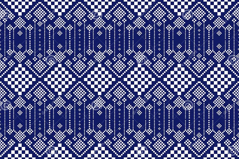 Native, Ethnic Fabric Patterns. Blue and White Geometric Patterns ...