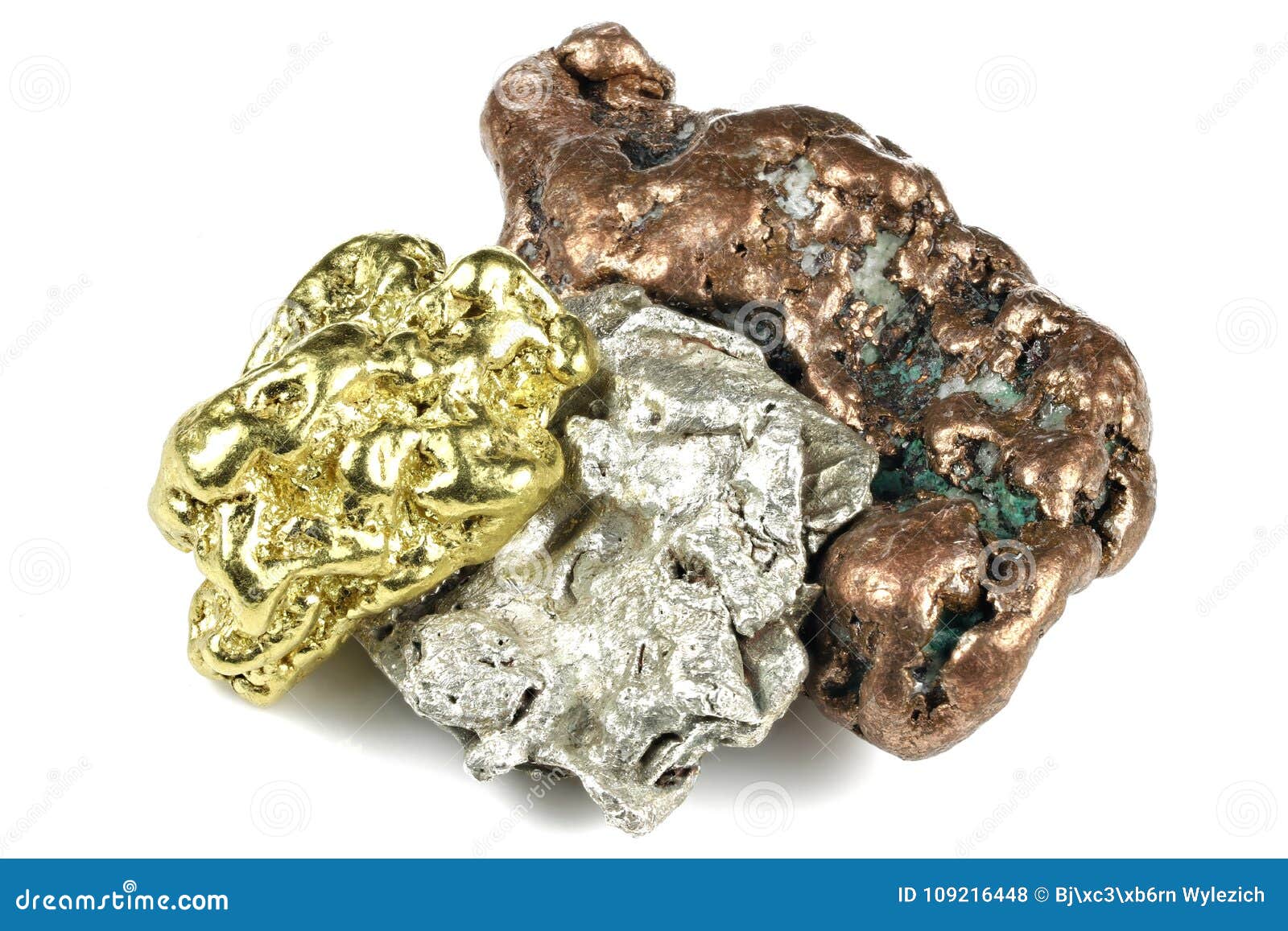 Gold, Silver and Copper Nuggets Stock Photo - Image of chemical ...