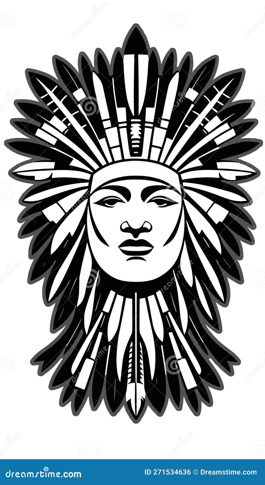 Native Indian with Feathers Hat Vector. Native Indian Vector Stock ...