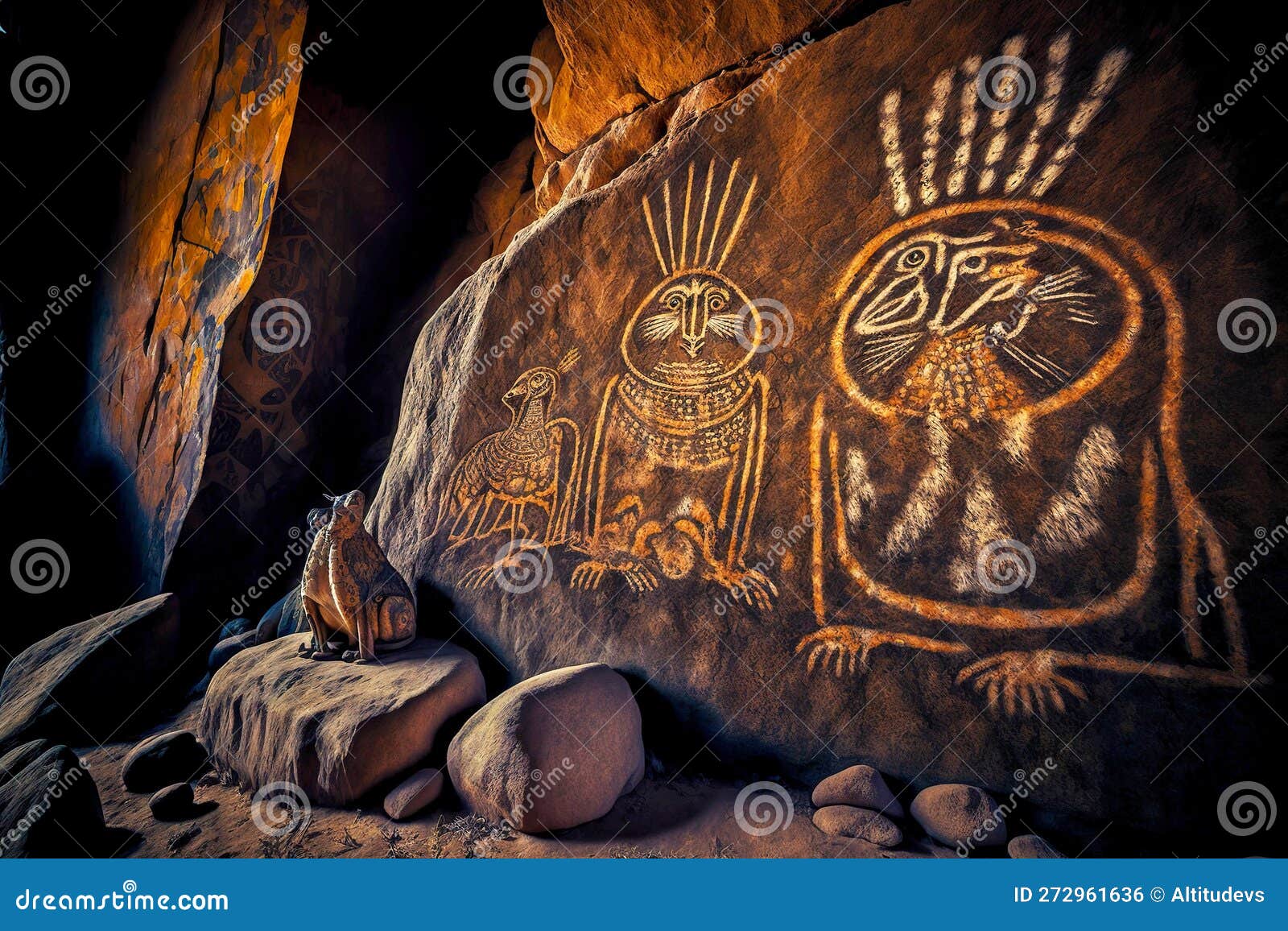 Native Petroglyphs on Rock Wall Stock Illustration - Illustration of ...
