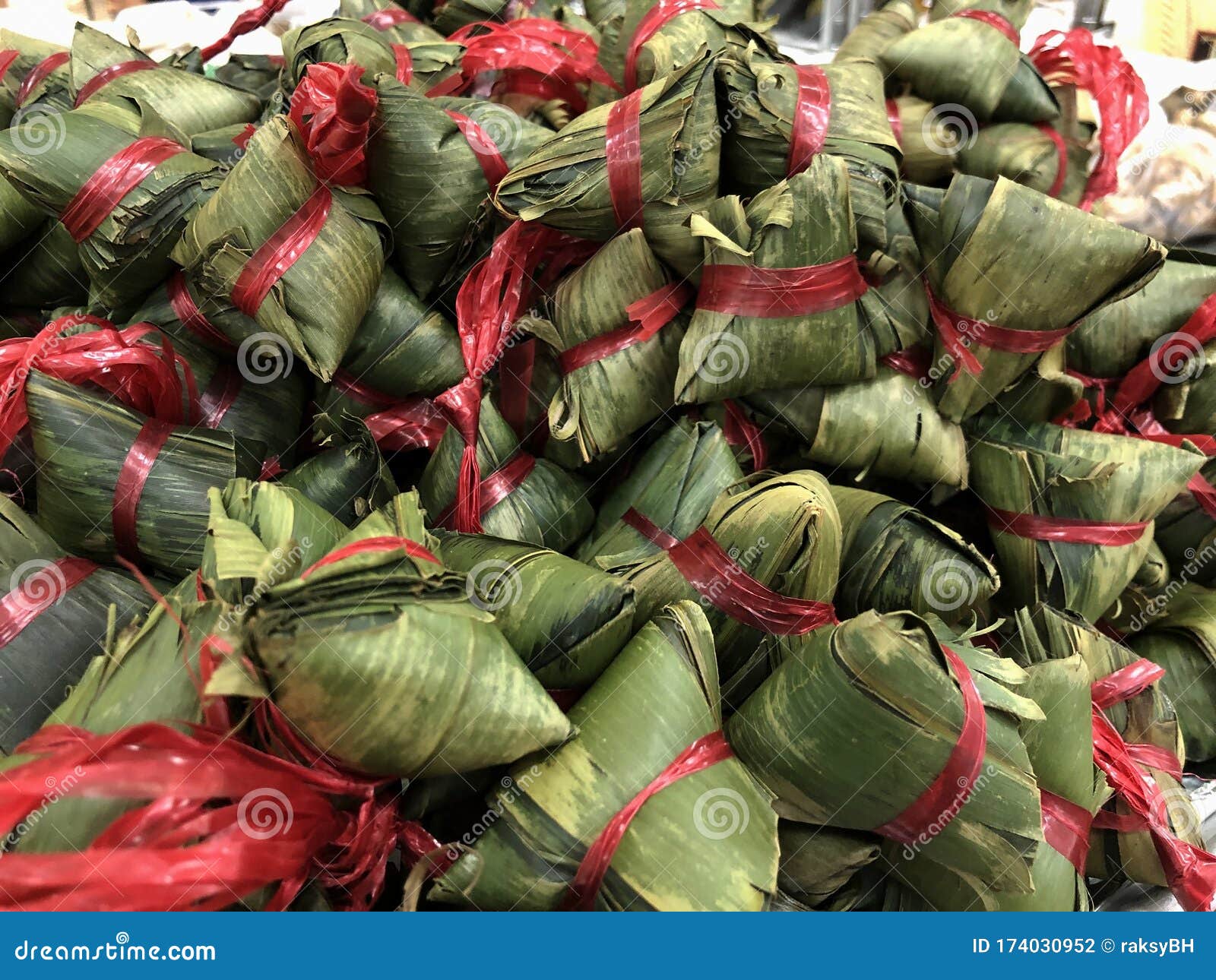 Rice Delicacies Wrapped in Banana Leaves Stock Photo - Image of meal ...