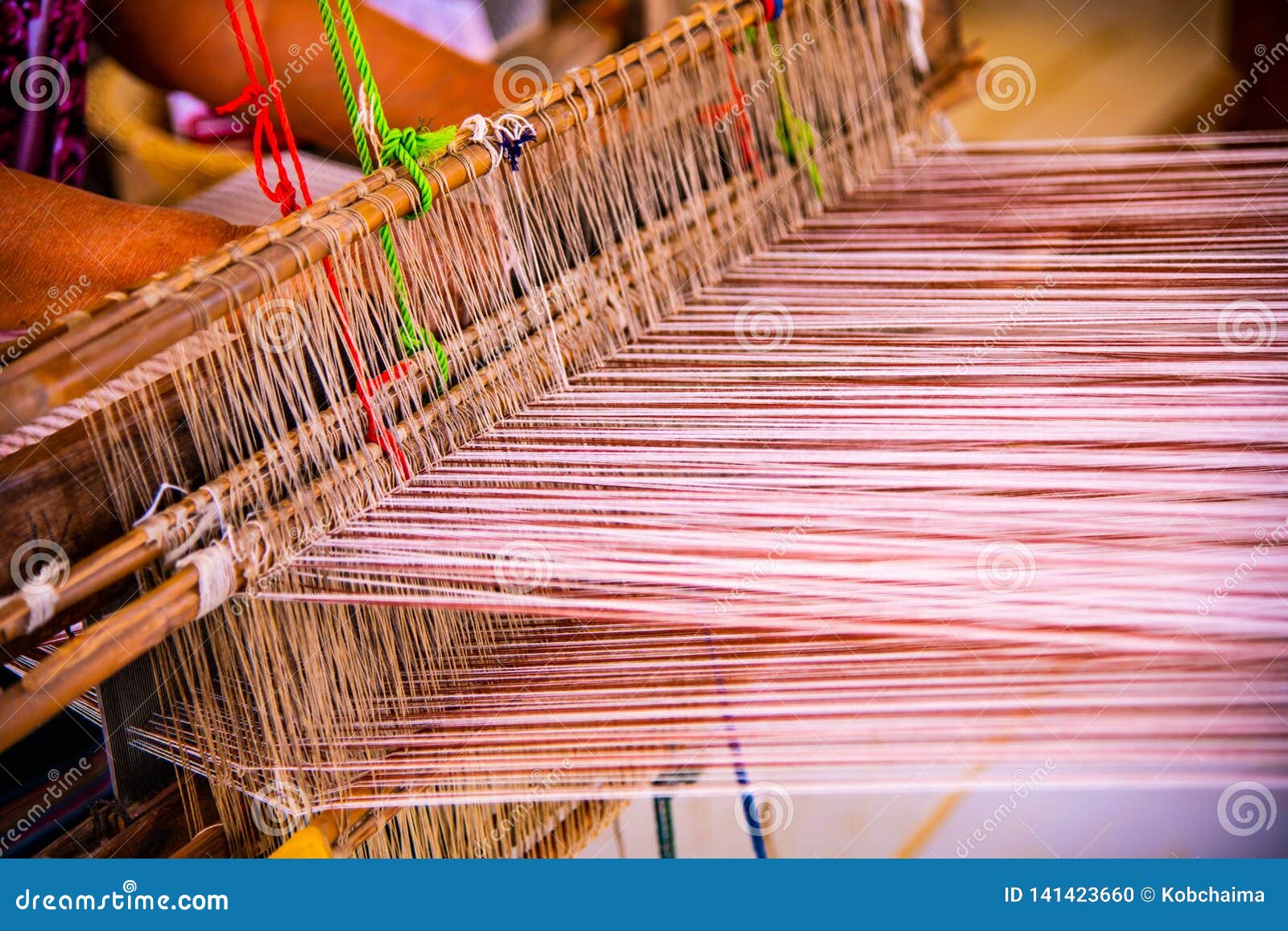 Native Thread on Thai Traditional Weaving Machine Stock Photo - Image ...