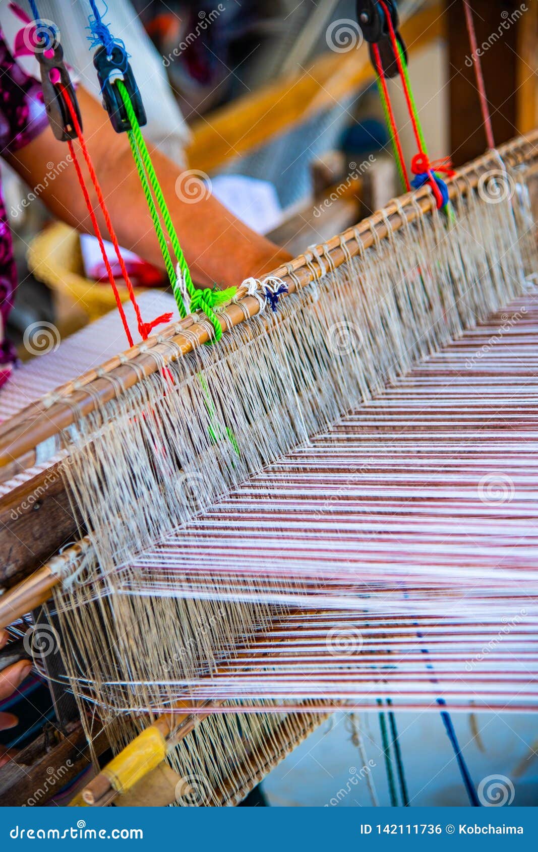 Native Thread on Thai Traditional Weaving Machine Stock Photo - Image ...