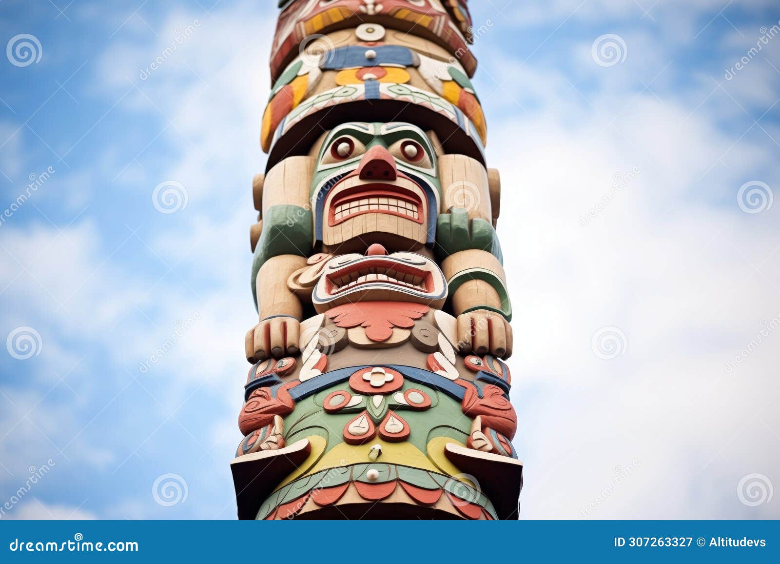 Native Totem Poles Representing The Art And Religious Symbols Of The ...