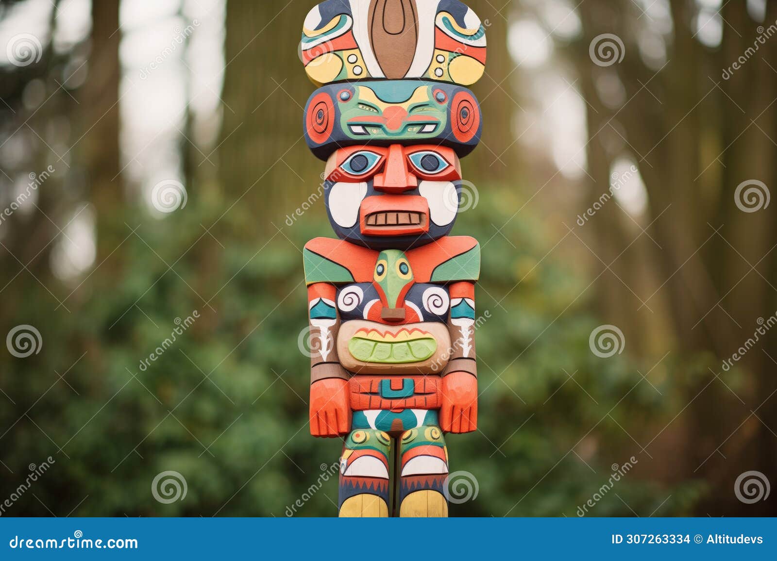 Native Totem Poles Representing The Art And Religious Symbols Of The ...