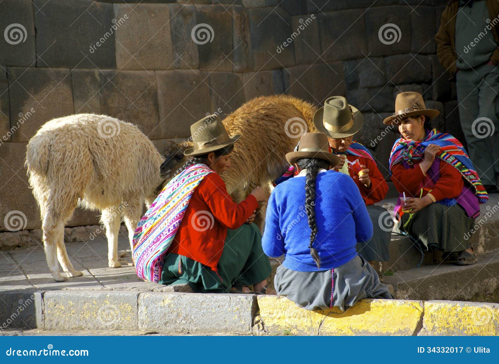 Native Women from Peru with Lamas Editorial Photography - Image of ...