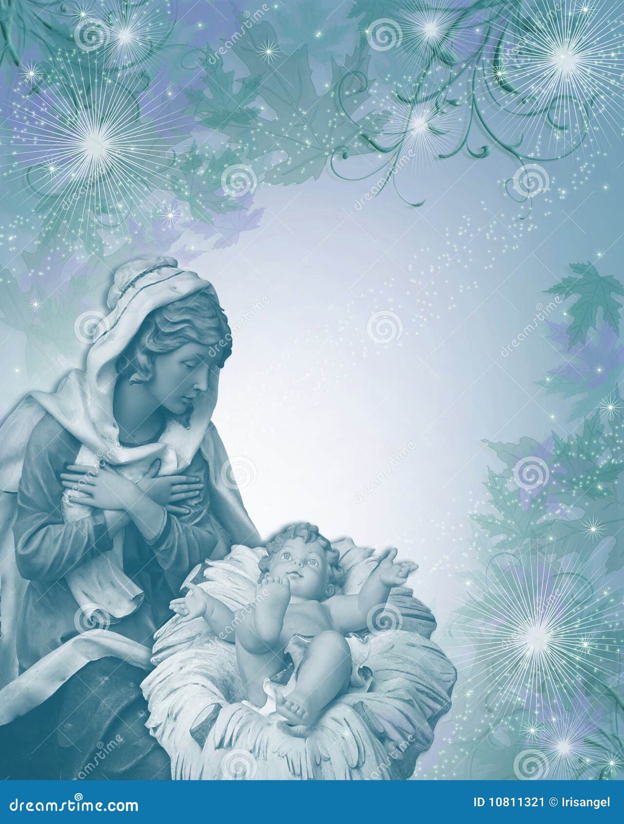 Nativity Christmas Card Religious Blue Stock Illustration ...