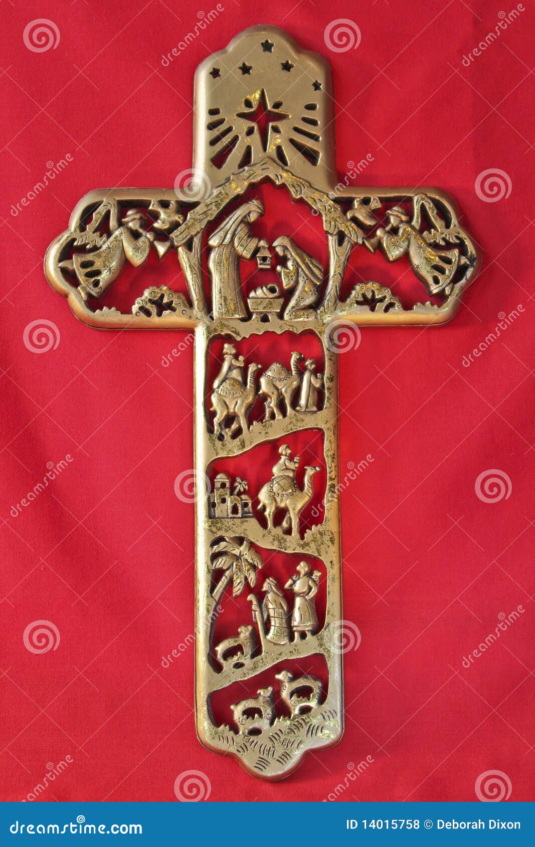 Nativity Cross on Red Textile Stock Photo - Image of holiday, blessed ...