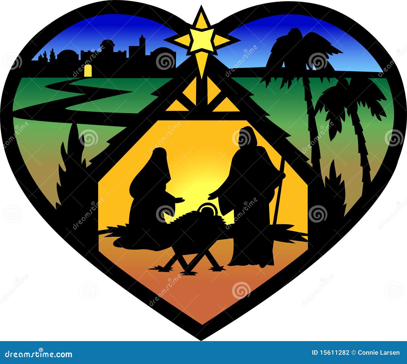 Nativity Heart Silhouette/eps Stock Vector - Illustration of bethlehem ...
