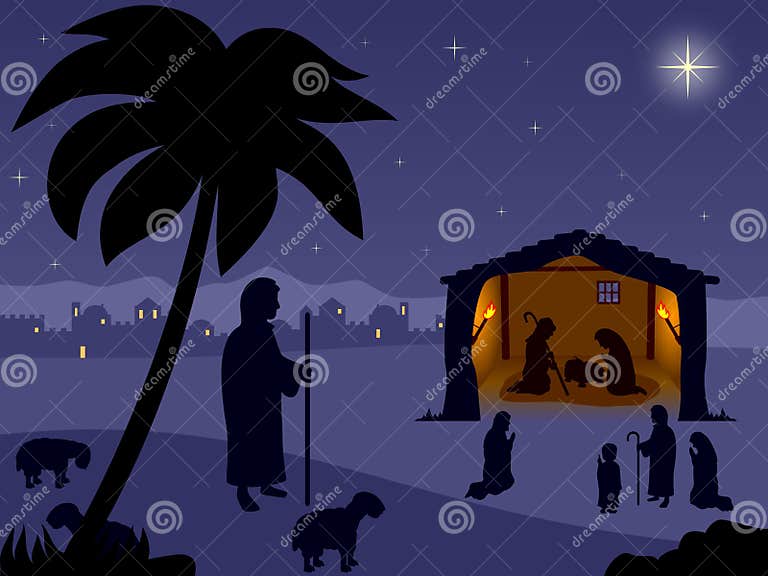 Nativity - the Holy Night stock illustration. Illustration of bible ...