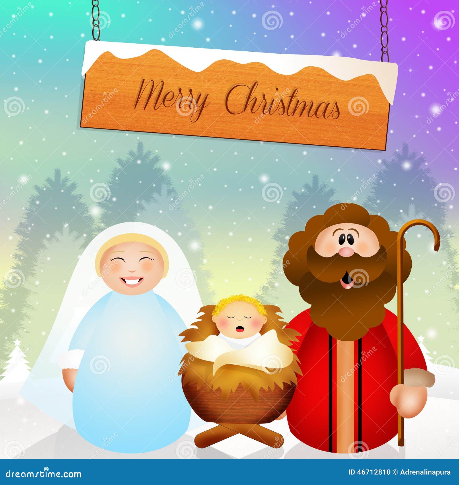 Nativity scene cartoon stock illustration. Illustration of mary - 46712810