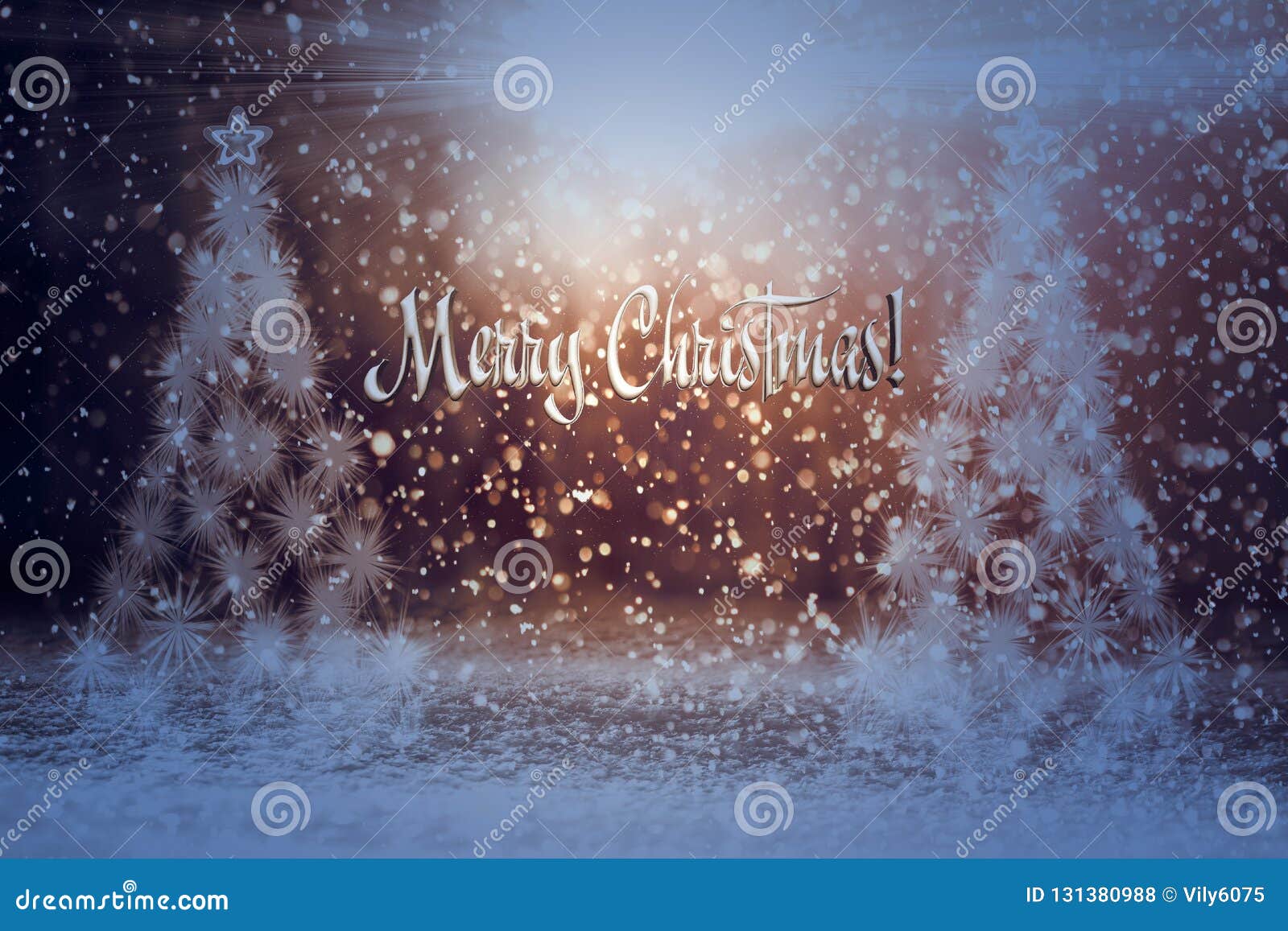 Nativity Scene. Christmas Trees in the Snow in the Rays of Light Stock ...