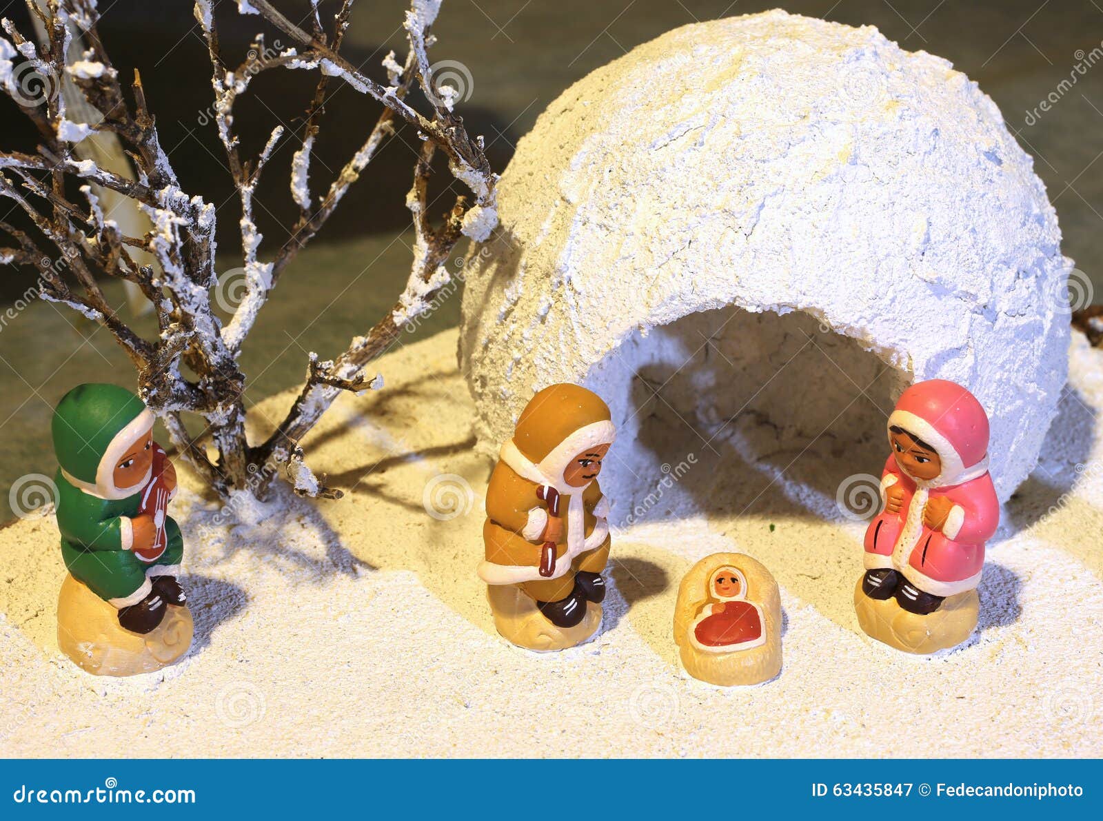Nativity Scene with the Eskimos on Pole Stock Image - Image of crib ...